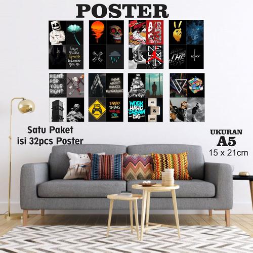 Promo PAKET POSTER AESTHETIC TEMA BLACK2 ISI 32PCS GAMBAR POSTER ...