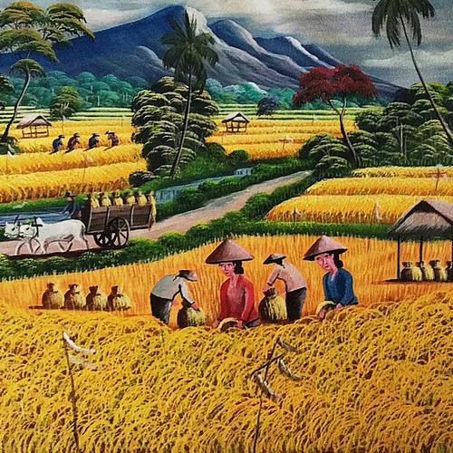 Jual Lukisan Kanvas Pemandangan Sawah Dan Panen Raya Model Terbaru ...