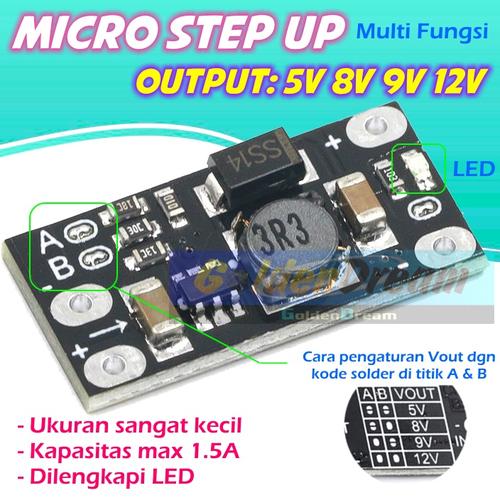 Jual Micro Step Up Boost in 2.5v 3.7v out 5v 8v 9v 12v DC Power Supply ...