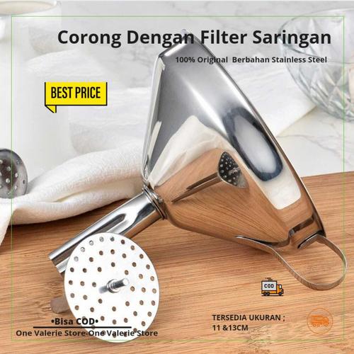 Jual Corong Stainless Steel Dengan Filter Saringan Minyak 11cm 13cm ...