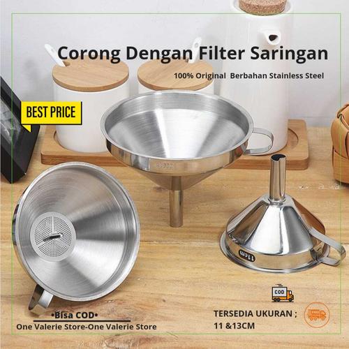 Jual Corong Stainless Steel Dengan Filter Saringan Minyak 11cm 13cm ...