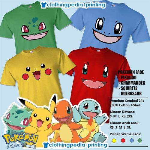 Jual Kaos Baju Pokemon Pikachu Bulbasaur Charmander Squirtle Face T ...