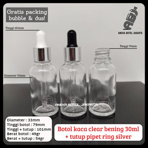 Jual Botol kaca serum clear bening 30ml pipet tetes ring silver - Hitam ...