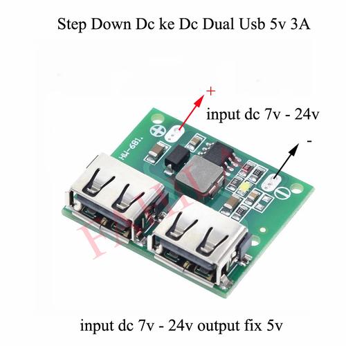 Jual Step Down Dc Dual Usb 6v 9v 12v 24v ke 5v 3A Stepdown Usb Buck 3A ...