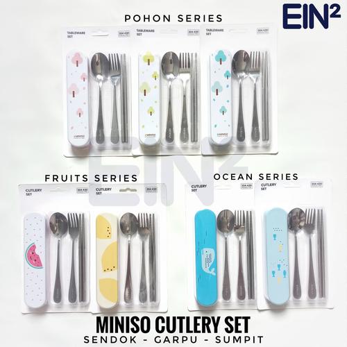 Jual Miniso Cutlery Set Paket Sendok Garpu Sumpit Bekal Travelling ...