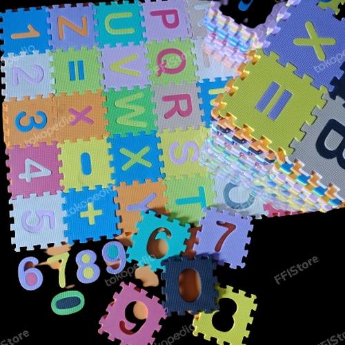 Jual Matras Puzzle Bermain Anak/Playmat Angka dan Huruf 15x15x1cm isi ...