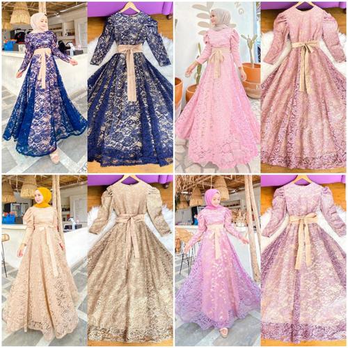 Jual Maxi Dress Wanita Maxy Brukat Furing Baju Panjang Brokat Tali ...