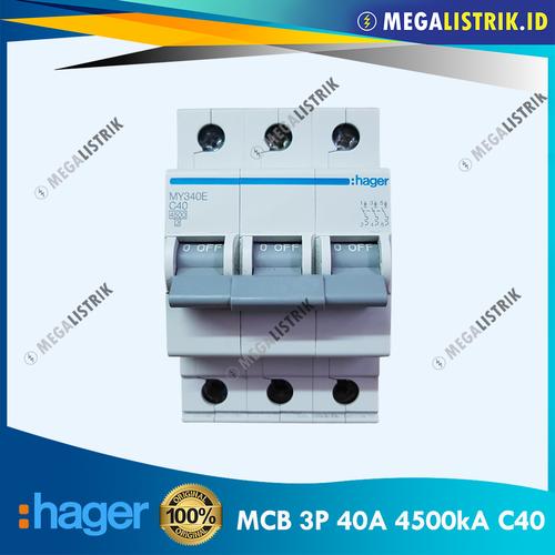 Jual Hager MCB 3P 40A MY340E / MCB 3 Phase 40 Ampere 4.5kA C40 SNI ...