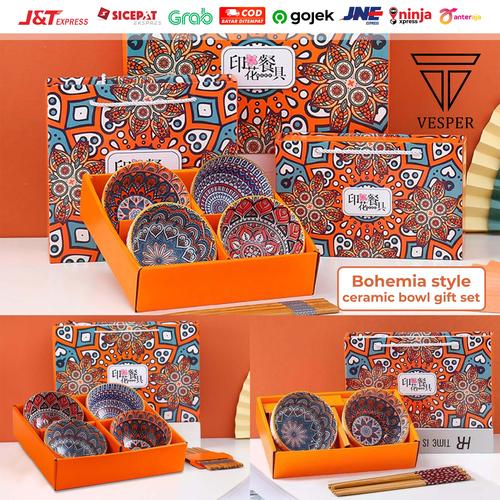 Promo bohemian style ceramic bowl gift box set / hampers mangkok ...