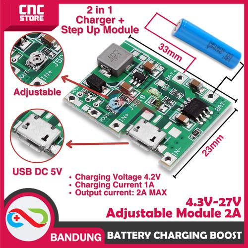 Jual BATTERY CHARGING BOOST STEP UP ADJUSTABLE MODULE 2A 3.7V 9V 18650 ...