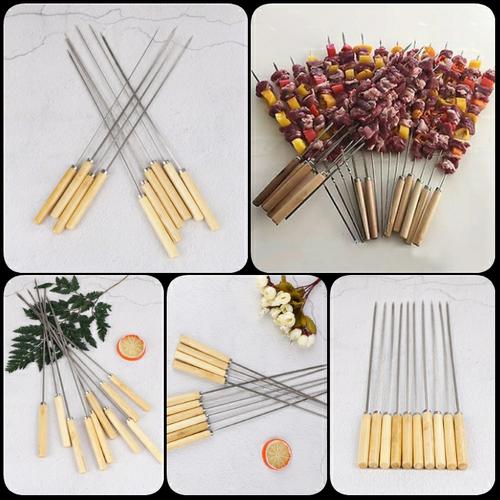 Jual Tusuk Sate Stainless Steel BBQ Skewer 30cm Anti Karat Gagang Kayu ...