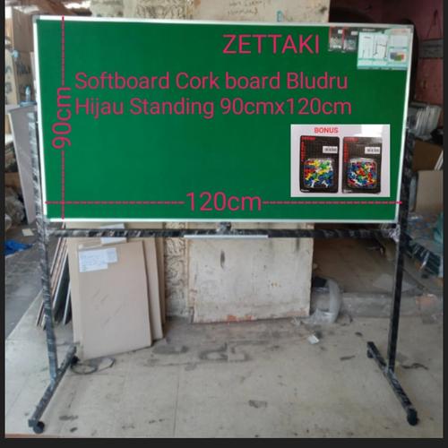 Jual Softboard Cork board/Papan Mading Bludru Hijau Standing 90x120cm ...