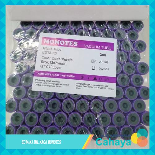 Jual Tabung Vacutainer EDTA K3 3ml Kaca MONOTES | Vacuum Tube - Kota ...
