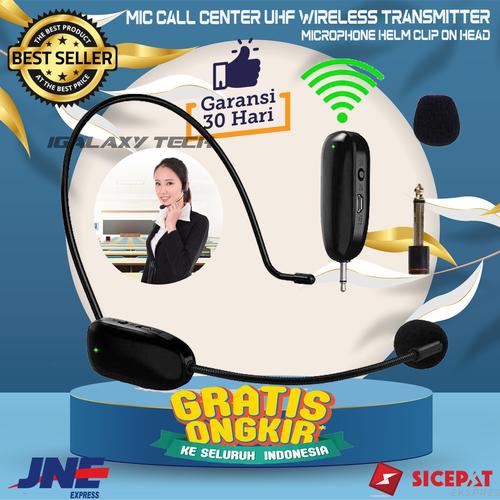 Jual Mic Call Center UHF Wireless Transmitter Microphone Helm Clip On ...