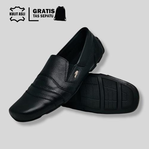 Jual Sepatu Pria Crocodile Slip On Slop Casual Kulit Sapi Asli - Hitam ...