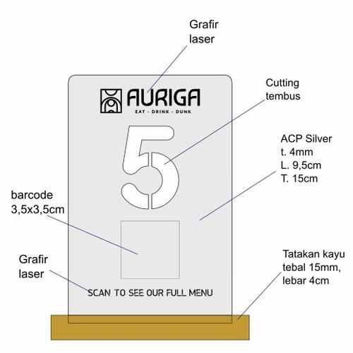 Jual nomer meja cafe resto bisa custom logo dan barcode menu - Hitam ...