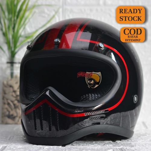Jual HELM CUSTOM RETRO CAKIL M30 BLACK MARUN ( MR HELM ) - BLACK MARUN ...