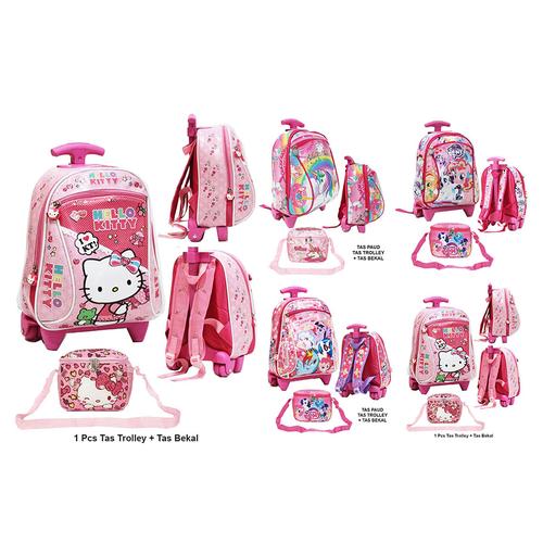 Promo SET TROLLEY DORONG ANAK PAUD PEREMPUAN Bahan Tahan Air + Tas ...