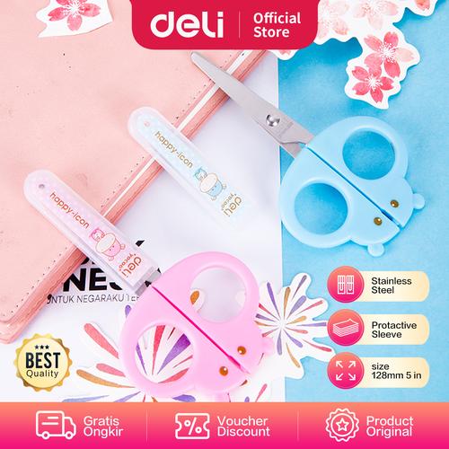 Jual Deli E6032 School Scissors/Gunting-Hippo Scissors 128mm w/sleeve ...
