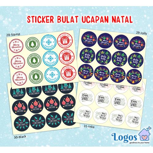Promo Stiker Bulat Christmas round sticker ucapan Natal kemasan toples ...