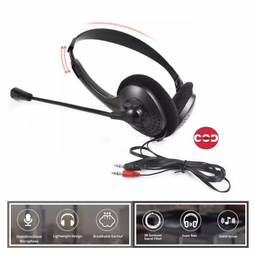 Jual Headphone Microphone Komputer Pc 3.5mm Kabel On Ear / Headset ...