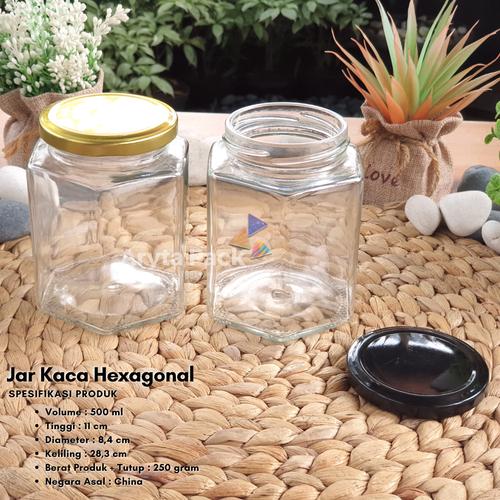 Jual Jar kaca 500ml hexagonal tutup emas/hitam - Jakarta Timur - Aryta ...