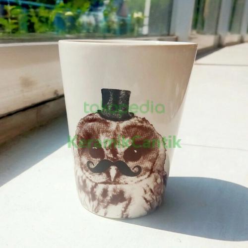Jual Mug Gelas Keramik SANGO Cantik Putih Mr Owl Hewan Lucu Cantik ...