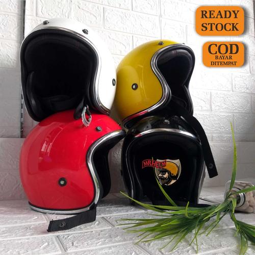 Jual HELM CUSTOM RETRO SLIM HEAD WITH LIST CHROME ( MR HELM ) - All ...