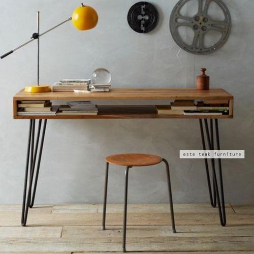 Jual meja kerja kayu jati industrial style | meja belajar industrial ...