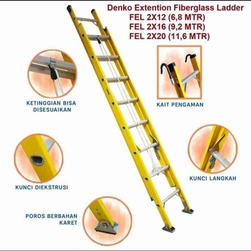 Jual Tangga Fiberglass Extention Ladder DENKO FEL2x12 6.8 meter 12 ...