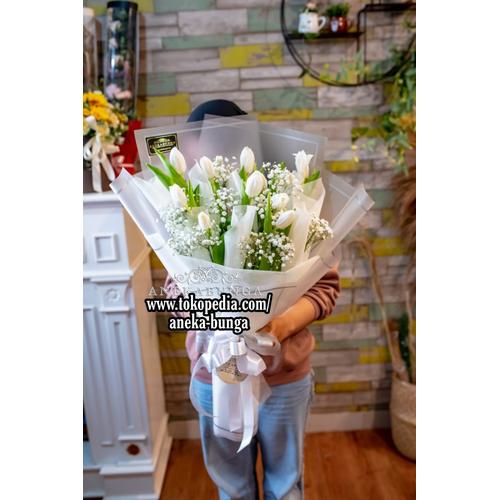 Jual Buket Bunga Segar Fresh White Tulip Hand Bouquet Flower Bucket ...