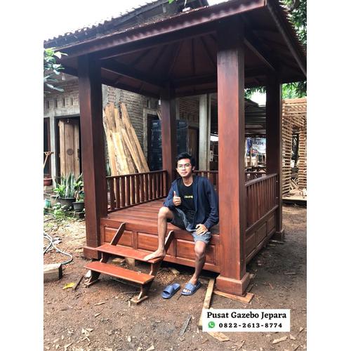 Jual gazebo kayu jati tiang besar / gazebo minimalis jati / gasebo jati ...