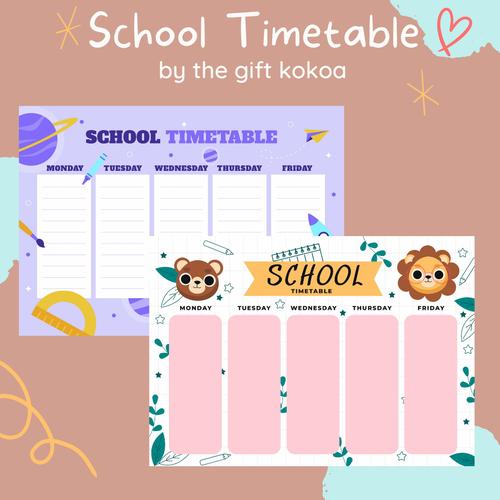 Jual Cetak Jadwal Pelajaran Anak / School Time Table - design 8, Kertas ...