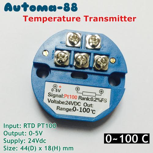 Jual Temperature Transmitter PT100 0-100C Output 0-5V DC 24V 100 ...