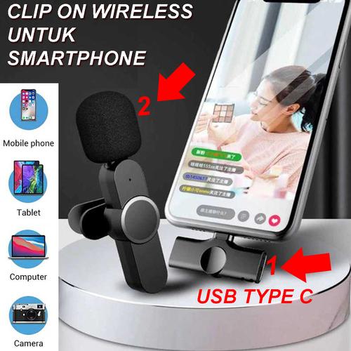 Jual Mic Microphone Clip On Wireless HP Smartphone USB Type C Youtuber ...