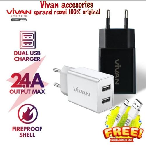 Jual vivan DD02 12W Dual Port Charger 2,4A With Micro USB Kabel Data ...