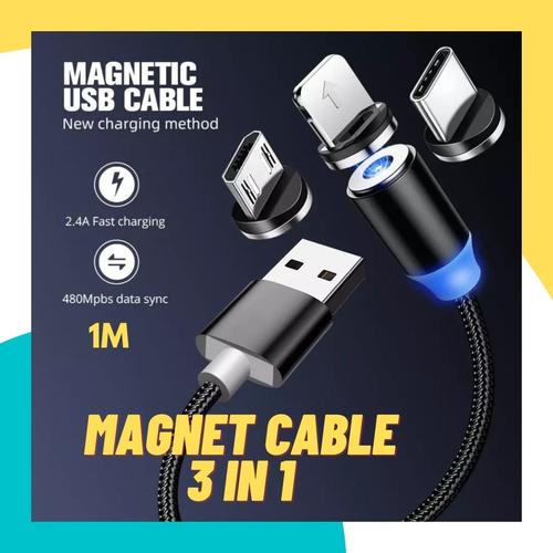 Jual Kabel Data Cas Magnetic Charger Cable 3 in 1 Iphone Micro Type-C ...