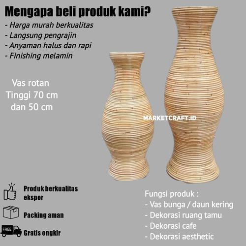 Jual Vas rotan 70 cm/pot bunga rotan/pot rotan/vas bunga kering/pot ...