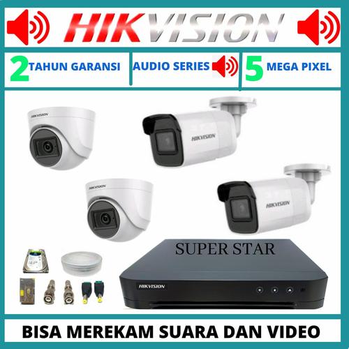 Jual PAKET CCTV HIKVISION 5MP 4 CHANNEL 4 KAMERA AUDIO SERIES KOMPLIT - TANPA AUDIO, HARDIS ...
