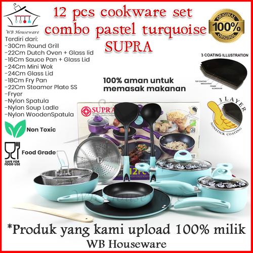 Jual panci set supra 12pcs / cookware set supra Turquoise renatta ...
