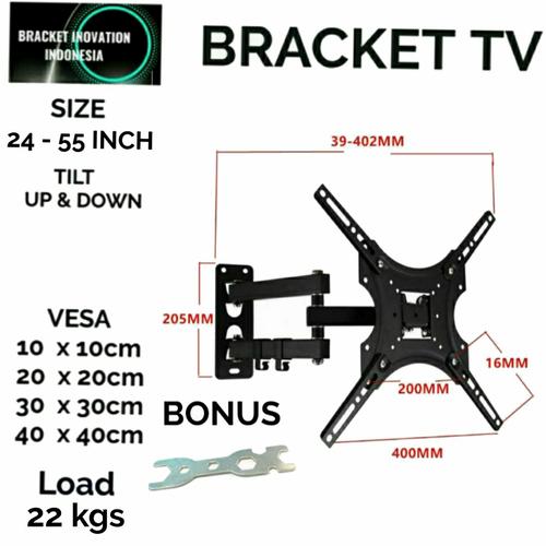 Jual Bracket TV 55 50 49 43 40 32 Inch Swivel 6 Rotation Full motion ...
