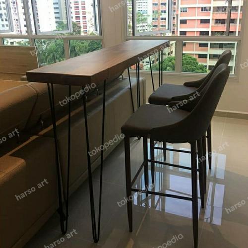 Jual set meja mini bar kayu trembesi solid kaki besi - Kab. Jepara ...