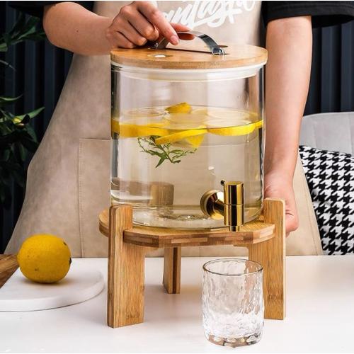 Jual DIspenser Tempat Air Minum Kaca Transparan Wooden Drink 8 Liter ...