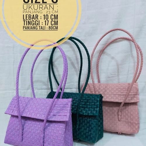 Jual tas anyaman plastik jali kristal model flip size S warna warni ...