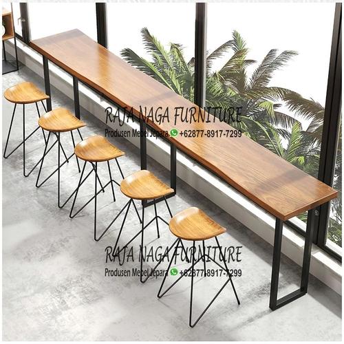 Jual Meja Bar Cafe Minimalis Top Kayu Trembesi Papan Suar Kaki Besi ...