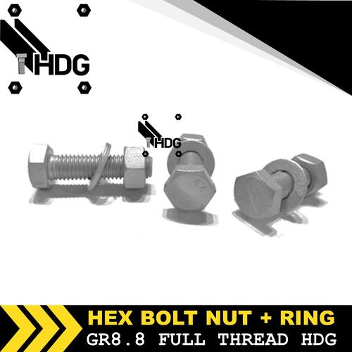 Jual HEX BOLT NUT + RING PLAT FULL THREAD GRADE 8.8 HOTDIP (HDG) M12 ...