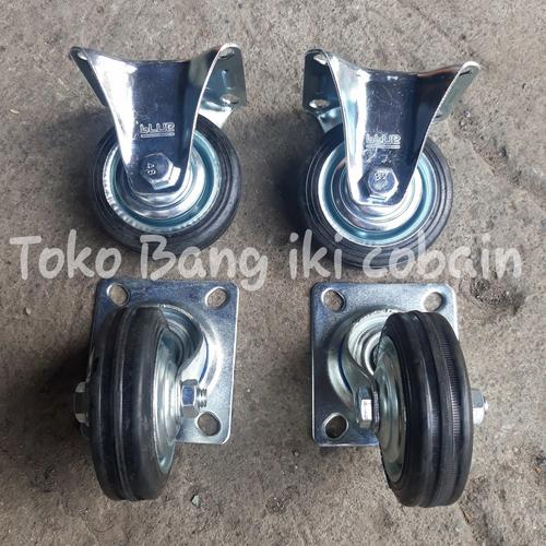 Promo Roda Troli 3 inch 1 set Roda Etalase 2 Hidup 2 mati Roda Karet ...