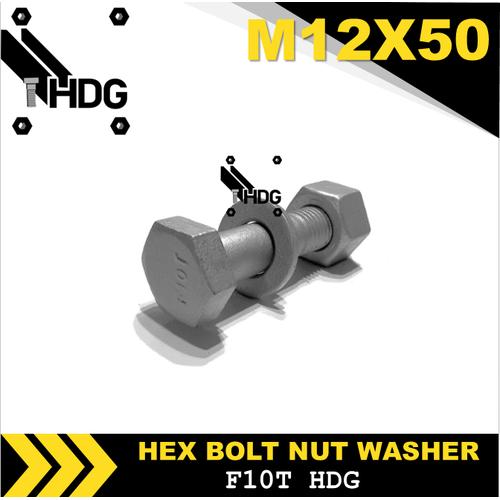 Jual HEX BOLT NUT + RING PLAT HALF THREAD GRADE F10T HOTDIP (HDG) M12 ...