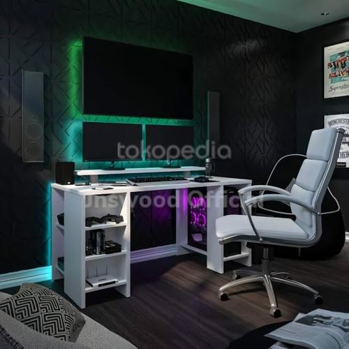 Jual Meja gaming komputer PC RGB with remote - Putih, standart - Kab ...