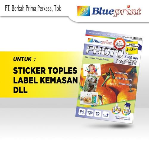 Jual Kertas Stiker F4 , Sticker Paper Glossy BLUEPRINT F4 120 Micron 20 ...